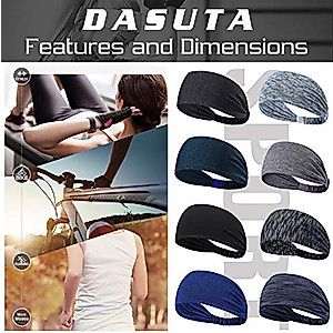 DASUTA 8 PCS Women's Workout Headbands Non Slip Yoga Sport Sweatbands Fitness Hairbands for Travel Athletic Elastic Moisture Wicking