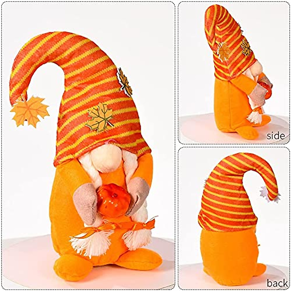 Sunflower Gnome 2Pcs Summer Fall Harvest Plush Gnomes Thanksgiving Decorative Doll Orange Maple Leaf Pumpkin Pine Cone Garden Decoration Home Farmhouse Kitchen Decor Bee Shelf Tiered Tray Ornaments