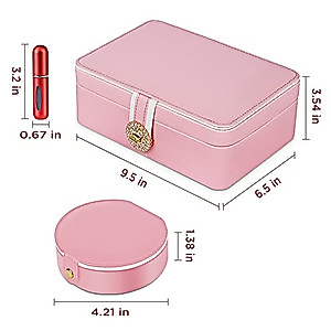 Kioten - 2 Pack Jewelry Box, Travel Jewelry Box Built-Mirror, With 1psc Random Color Perfume Atomizer, Girls And Women Jewelry Box, Adjustable Compartment, Pink