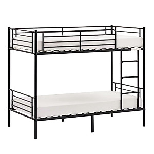 VINGLI Bunk Bed Twin Over Twin for Kids, Teens & Adults Bunk Bed with Stairs & Flat Rungs, Heavy Duty Metal Slats, No Box Spring Needed, Black