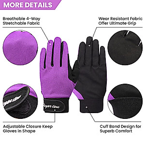 FINGER TEN Horse Riding Gloves Kids Boys Girls Equestrian Ride Youth 1/2 Pair, Color Black Blue Summer Comfortable Grip for Kid Age 5-13 (Kids-Purple, X-Large)