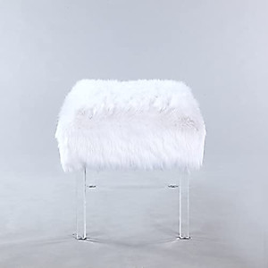 Iconic Home Trento Modern Contemporary Faux Fur Acrylic Leg Bench, White