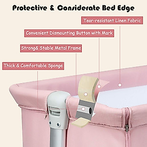 INFANS Baby Bassinet Bedside Crib, Newborn Bedside Sleeper Crib for Infants, Adjustable Height, Breathable Mesh, Detachable Washable Mattress, Portable Bassinet with Carrying Bag (Pink)