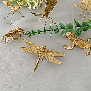 Gold Dragonfly Sculpture Solid Metal Insect Ornament Mini Insect Figurine for Home Office Garden Desktop Decor (Dragonfly)