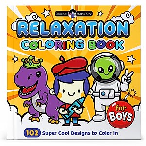 Original Stationery Arts and Crafts Relaxation Coloring Books for kids ages 4-8 with 102 Pages to Color in, Half an Inch Thick, Great Coloring Books for Boys and Awesome 7 Yr Old Boy Gifts