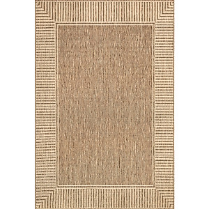 nuLOOM 8' x 10' Outdoor Area Rug, Casual Design With Striped Border, Stain Resistant, Highly Durable, For Patio, Balcony, Bedroom, Living Room, Dining Room, Bathroom, Light Brown