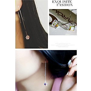 AllenCOCO 925 Sterling Silver SWAROVSKI Crystals Long Tassel Threader Dangle Drop Earrings Women Wife Cube Hypoallergenic Dangle Earrings