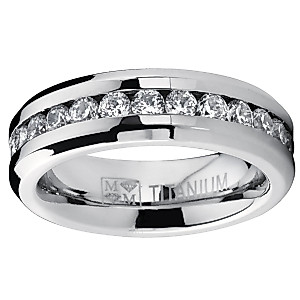 Metal Masters Ladies Eternity Titanium Ring 2.4 Carat Cubic Zirconia Wedding Band with CZ 6MM size 8.5