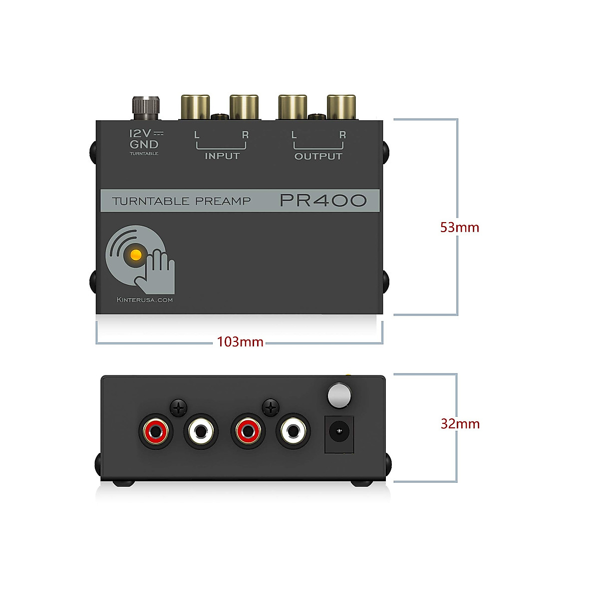 Kinter PR400 Ultra Compact Phono Vinyl Turntable Preamp - Mini Electronic Audio Stereo Phonograph Preamplifier with Gold Plated RCA Input and Outputs & Low Noise Operation 12 Volt DC Adapter Included