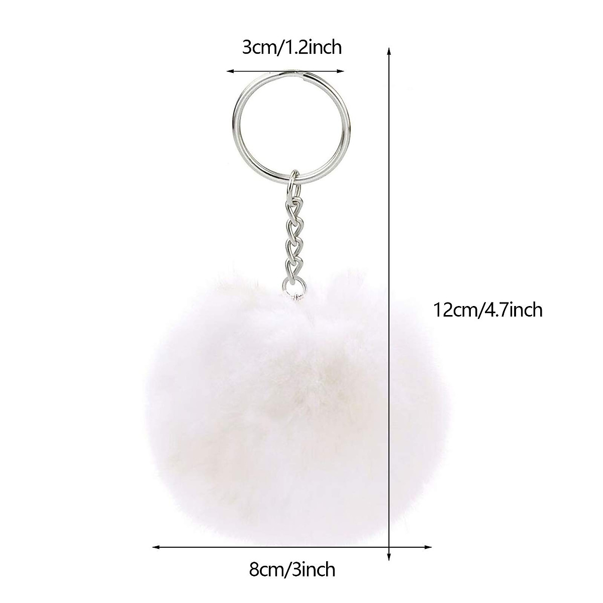 Cityelf Cute Faux Rabbit Fur Ball Pom Pom Keychain Car Key Ring Handbag Tote Bag Pendant Purse Charm (white)