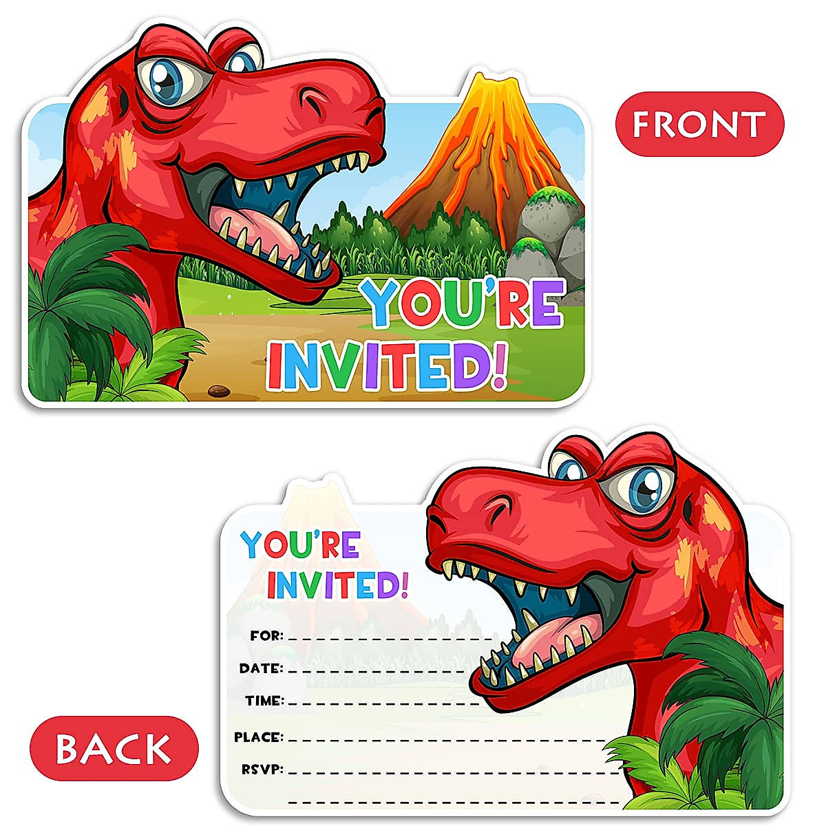 Dinosaur Birthday Party Invitations for Boys, Girls, Kids, 30 Invite Cards with Envelopes, Dinosaur Birthday Party Supplies