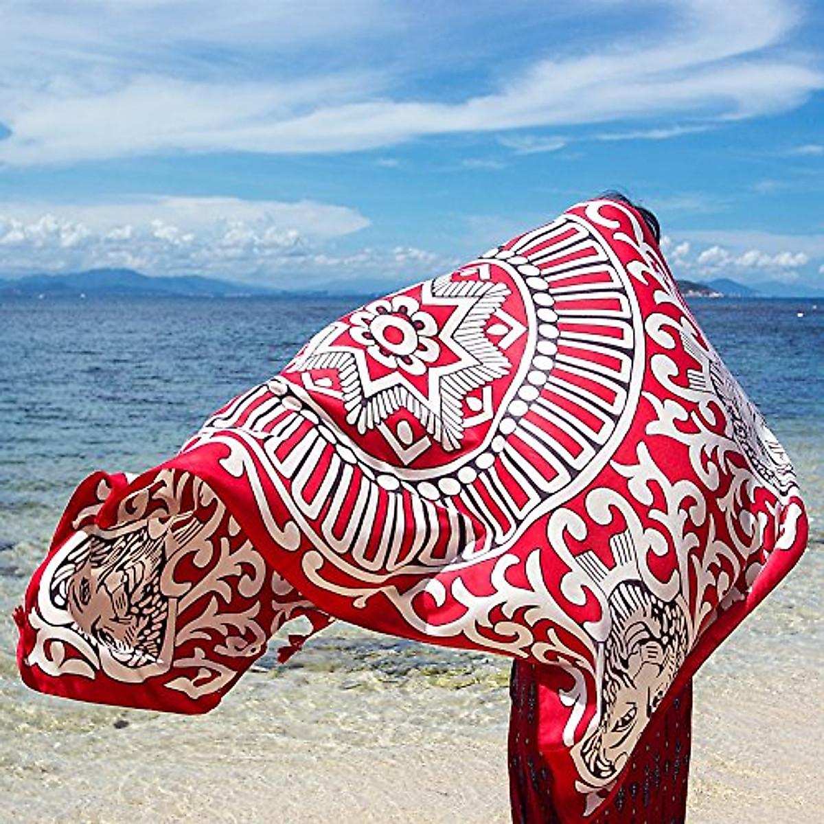 SUNBABY Women Boho Shawl Beach Towels Rectangle Polyester Scarf Travel Sarong Wrap Swimwear Cover Up Beach Mats (Red Lion)