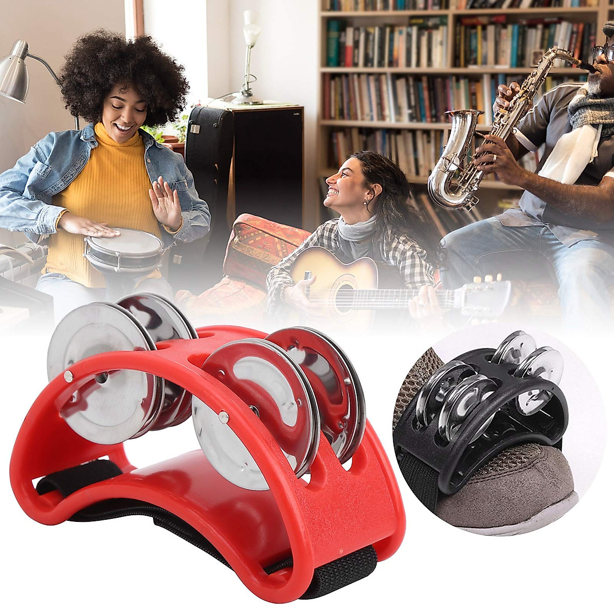 Tambourine Cajon Box Drum, Bearable Elliptical Cajon Box Drum, Crisp Easy To Take On and Off for KTV Band(red)