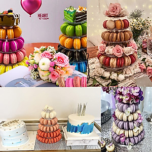 6 Tiers Round Macaron Tower Cake Stand Macaron Display Rack , Plastic Tiered Cake Dessert Serving Tower Tray for Wedding,Baby Shower and Birthday Party Decor