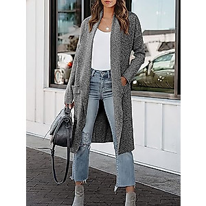 ANRABESS Women's 2023 Fall Casual Long Sleeve Draped Open Front Knit Pockets Long Cardigan Jackets Sweater Comfy Trendy Outfits Coat 580shenhuahui-S Gray
