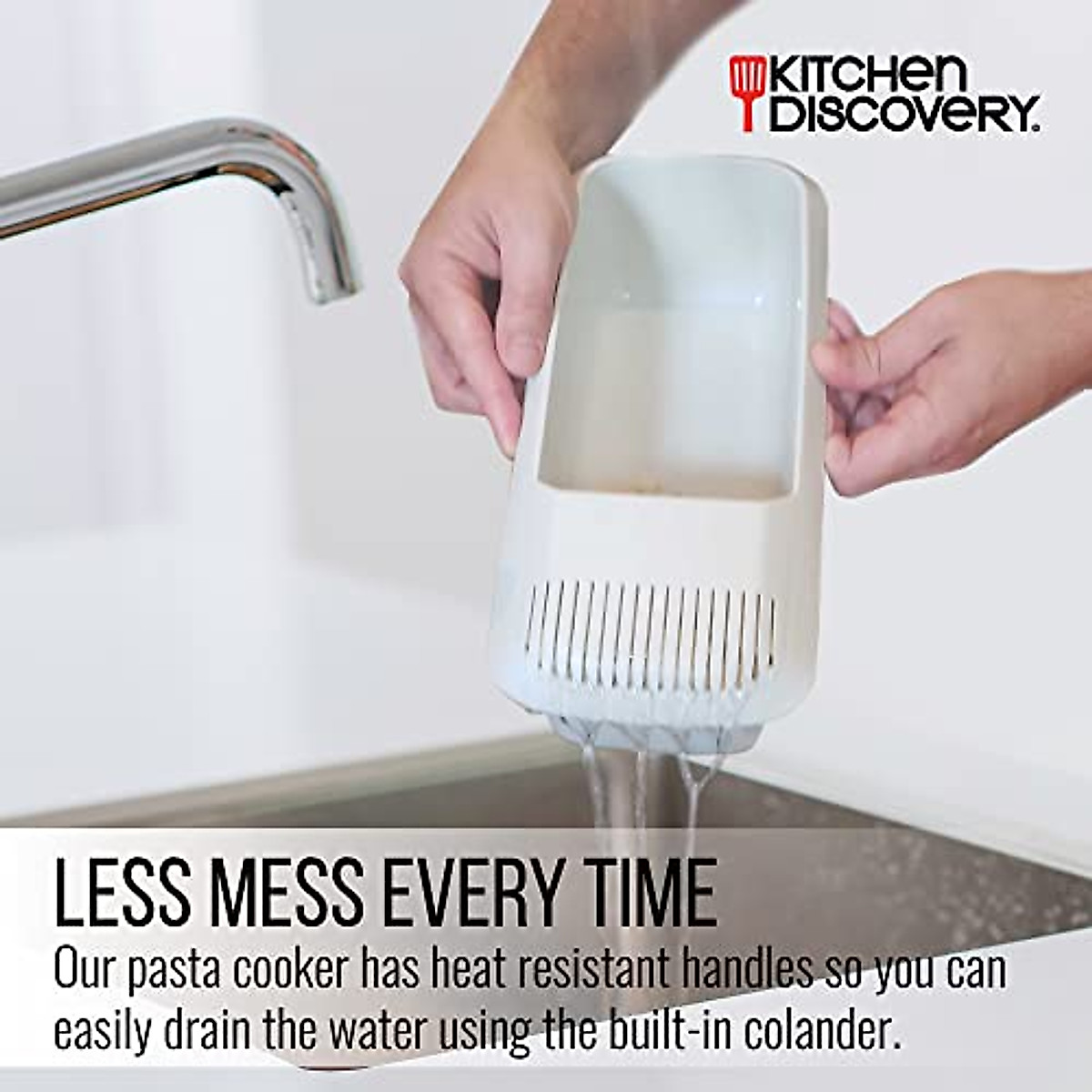 Kitchen Discovery Microwave Pasta Cooker- No Boil, No Mess, No Stick Pasta Cooker With Strainer Ready In As Little As 10 Minutes for up to 4 Servings