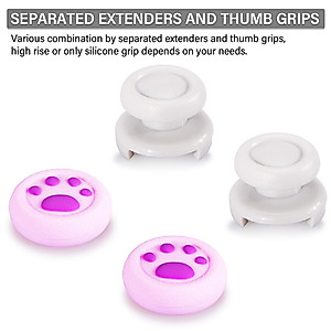 Playrealm FPS Thumbstick Extender & 3D Texture Rubber Silicone Grip Cover 2 Sets for PS5 Dualsenese & PS4 Controller (Cat Paw Purple)