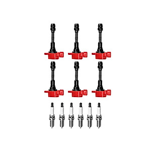ENA Set of 6 Red Ignition Coil Pack and 6 Iridium Spark Plug Compatible with Infiniti Nissan FX35 G35 I35 M35 QX4 350Z Altima Maxima Murano NV2500 NV3500 Pathfinder Quest Xterra V6 Replace# UF349 4505