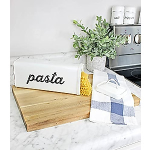 AuldHome Rustic Spaghetti Canister, Distressed White Enamelware Farmhouse Tall Pasta Storage Container