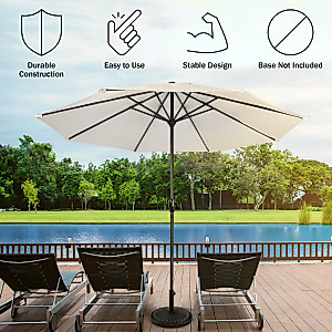Pure Garden Patio Umbrella with Vented Canopy - 9FT Easy Crank Outdoor Umbrella for Shade - For Deck, Balcony, Porch, Backyard, or Pool (Tan)