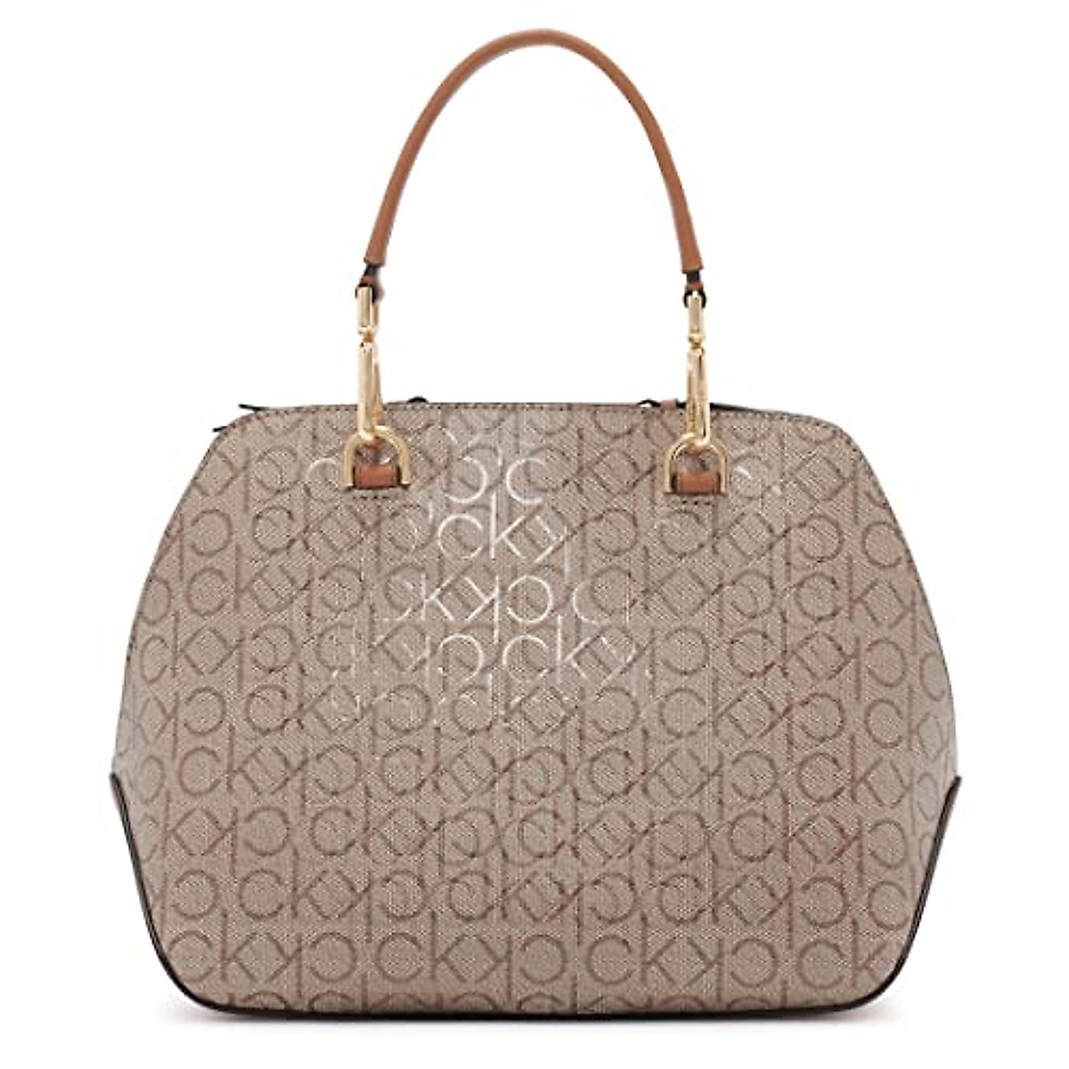 Calvin Klein Lucy Triple Compartment Satchel, Almond/Taupe/Caramel Embossed