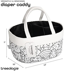 Baby Rope Canvas Diaper Caddy Organizer Basket for Nursery Changing Table - Car Storage Bin Tote Bag for Nappy, Diapers, and Wipes - Newborn Registry Shower Gift for Girl and Boy Must Haves - Car Bin