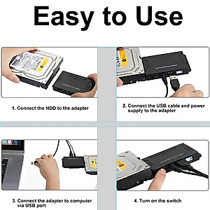 EYOOLD SATA IDE to USB 3.0 Adapter, External Hard Drive Reader USB + Type C Ultra Recovery Converter for Universal 2.5" 3.5" HDD/SSD CD/DVD Optical Drives