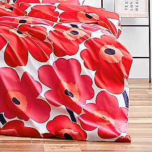 Marimekko - Queen Comforter Set, Cotton Bedding with Matching Shams, Lightweight Home Decor for All Seasons (Unikko Red, Queen)
