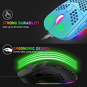 SELORSS 60% True Mechanical Keyboard and Mouse Combo,Compact Mini 62 Keys Chroma 20 Rainbow Backlit,Linear Switch,6400 DPI Optical&65g Lightweight RGB Gaming Mouse with Cable Holder for PC/Mac (Blue)