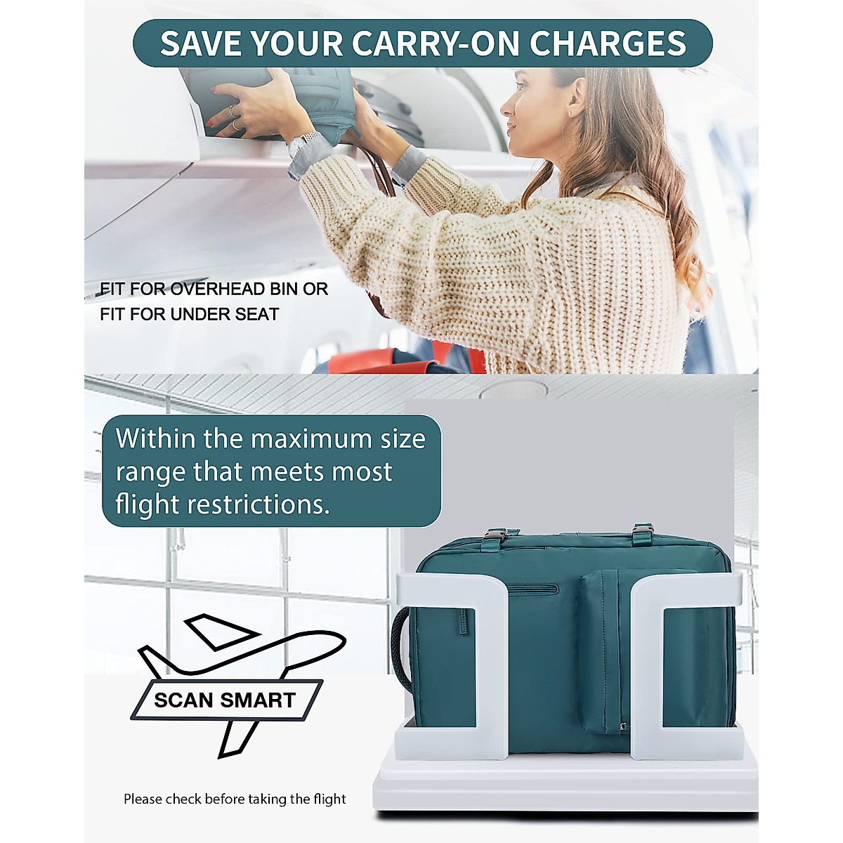 Large Travel Laptop Backpack, Expandable Flight Approved Backpack, Carry on Backpack for Women, Waterproof 17inch Laptop Hiking Backpack with Shoe Compartment, Peacock Blue