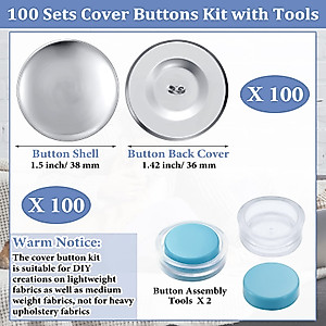100 Sets Cover Buttons Kit with Tools Size Buttons to Cover Self Cover Buttons with Wire Backs DIY Fabric Cloth Cover Buttons (Size 60/1.5 Inch)