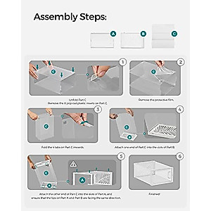 SONGMICS Clear Shoe Boxes, Set of 18 Stackable Plastic Shoe Organizer, Breathable and Foldable Display Storage Bins, for Max. US Size 11, Sneakers, Transparent and White ULSP106W18