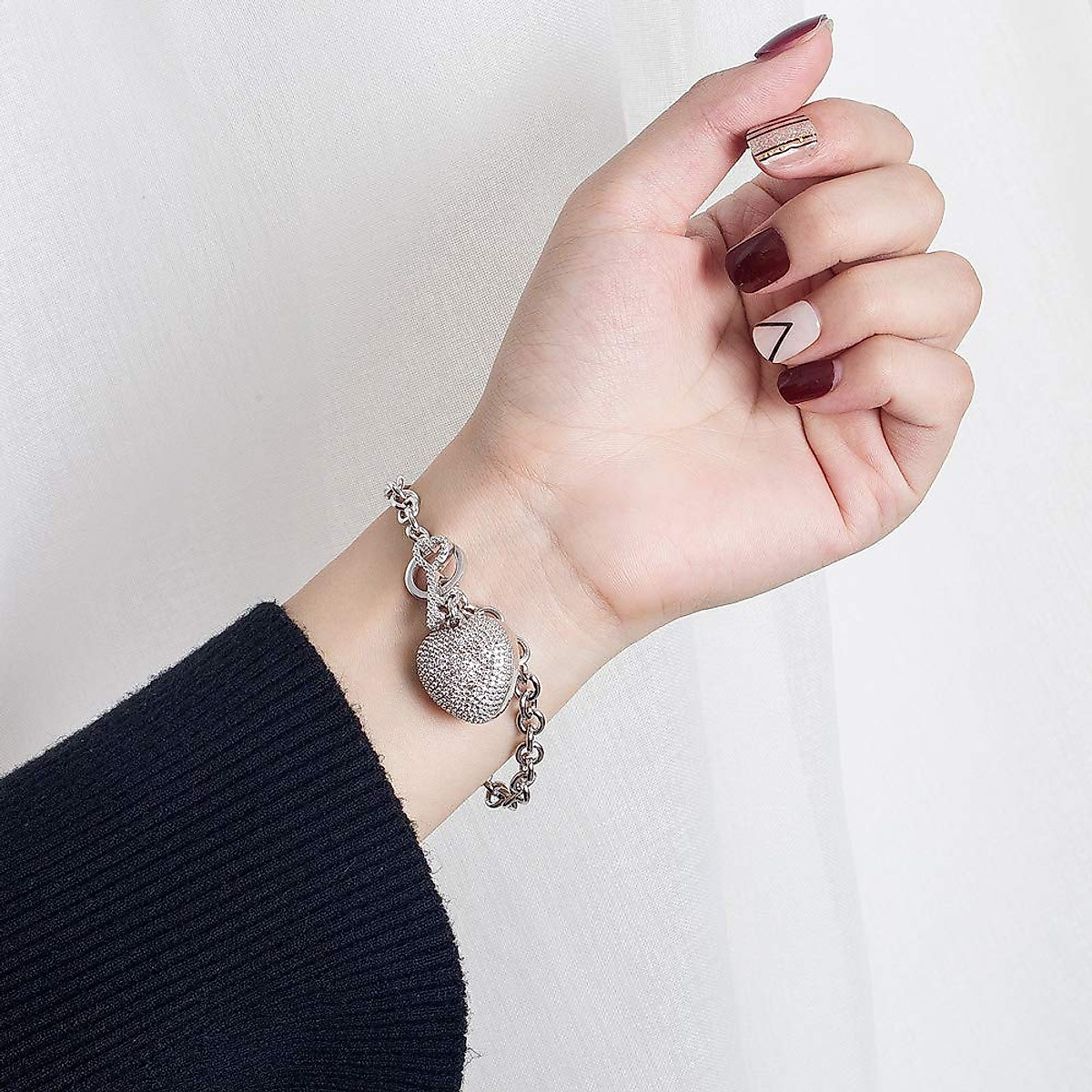 Dankadi New Products Women's 925 Sterling Silver Bracelet Fine Jewelry Shining Heart Bracelet 6 "7" 8" Solid Silver Accessories Birthday Party Gift (8)