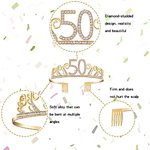 KYZCROTW 50th Birthday Gift for Women, 50th Birthday Tiara Crown, 50 & Fabulous Sash and Glasses for Women 50 years old Birthday Party Decorations and Supplies, 3 pcs