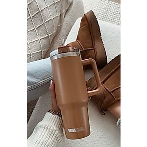 Drink Trois (Women-Owned 40 oz Tumbler With Handle and Straw Lid Insulated Reusable Stainless Steel Water Bottle Travel Mug Iced Coffee Cup Travel Mug for Cold Beverages 40 oz Tumbler with Handle
