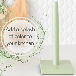House Perfect Green Paper Towel Holder – Wood Paper Towel Holder Stand – Great for Kitchen Counters & Bathrooms – Suits Paper Towel Rolls & Reusable Kitchen Towels