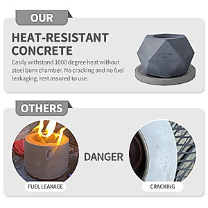 Tabletop Fire Pit Indoor Outdoor Fire Pit Small Rubbing Alcohol Fireplace, Ethanol Fire Pit Mini Fire Pit for S’Mores, Table Top Fire Pit Bowl Concrete Fireplace with 6’’ Light Gray Base