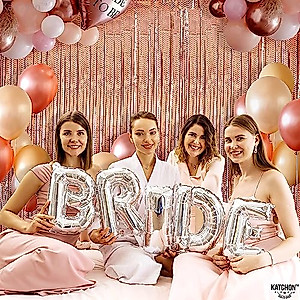 KatchOn, Laser Stripe Rose Gold Fringe Curtain - XtraLarge 3.2 x8 Feet, Pack of 1 | Rose Gold Backdrop Curtain for Bachelorette Party Decorations | Rose Gold Streamers for Rose Gold Party Decorations