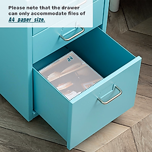 HollyHOME 3-Drawer Mobile Classification Storage Cabinet, Under Desk for A4 Mini File Cabinet, Mobile File Cabinet with Wheels for Home and Office, Blue