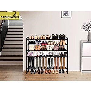 MISSLO 3-Tier Long Shoe Rack for Closet Shoe Organizer for Closet Floor Entryway Storage Stackable Wide Shoe Shelf Stores 24 Pairs of Men Sneakers, Black