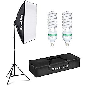MOUNTDOG Softbox Lighting Kit 20"X28" Professional Photography Continuous Photo Studio Equipment with 2pcs 95W E27 Socket 5500K Video Lighting Bulb for Filming Portraits Shoot