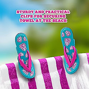 PERFORMORE Flip Flop Beach Towel Clips, Set of 2, Portable Towel Holder Clips, Secure Clips for Beach Chairs Deck Patio Pool Boat Cruise Lounge Chair Accessories