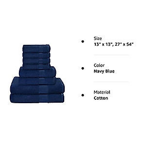 Belizzi Home 8 Piece Towel Set 100% Ring Spun Cotton, 2 Bath Towels 27x54, 2 Hand Towels 16x28 and 4 Washcloths 13x13 - Ultra Soft Highly Absorbent Machine Washable Hotel Spa Quality - Navy Blue