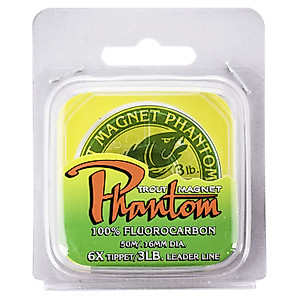 Trout Magnet Phantom 100% Fluorocarbon Fishing Leader Line, 50M (2lb, 3lb, 4lb Test), 3lb, 6X Tippet, (87480),Silver