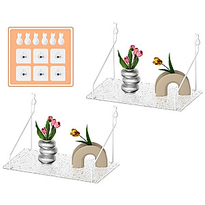 QsQueen Elevate Your Space with Acrylic Floating Shelves Set of 2 - Perfect for Bedroom, Living Room, Bathroom, Kitchen Decor-Transform Your Home Decor! Easy Install, No Drilling Required!