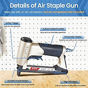 meite MT5016S Upholstery Stapler 20 Gauge 1/2-Inch Crown 1/4-Inch to 5/8-Inch Length Pneumatic Fine Wire Stapler with Safety