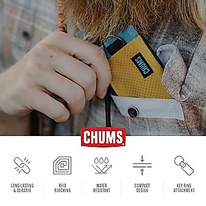 Chums Surfshorts Wallet - Lightweight Slim Wallet with RFID Blocking Card & Clear ID Window - Zippered, Minimalist Wallet w/Key Ring (Tri - Pink/Tan/Aqua)