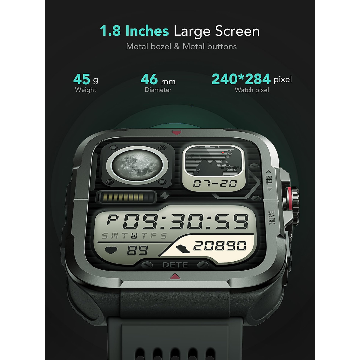 SKG R8 Military Smart Watches for Men (Answer/Make Call) Alexa Built-in, 1.8'' Rugged Bluetooth Tactical Smartwatch for Android iPhone, IP68 Waterproof Fitness Tracker Heart Rate Monitor, 2023 New