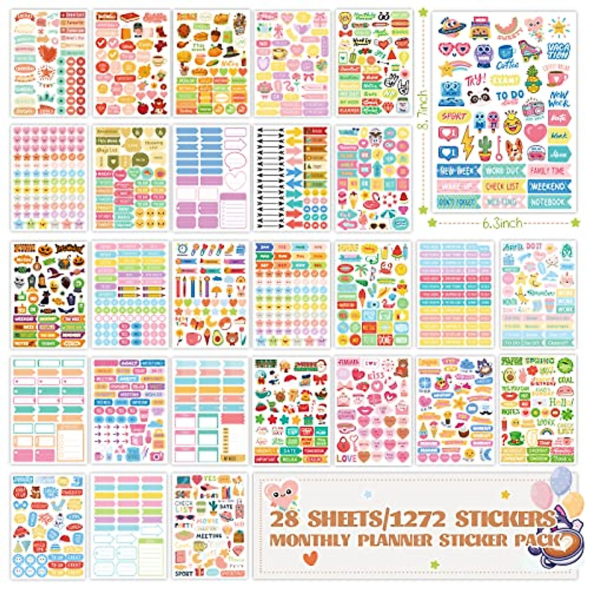 28 Sheets Planner Stickers and Accessories - 1200+ Calendar Stickers for Adults Planner - Seasonal, Weekly & Monthly Planner Holiday Stickers for Daily Journal, Planner, Scrapbook