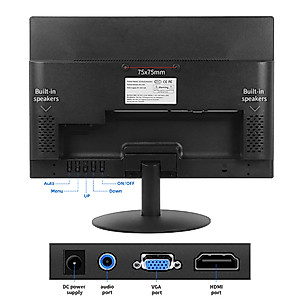 Thinlerain 15 inch PC Monitor Desktop Monitor with 1440×900, Small Monitor with 16:10 LED Monitor, TFT Panel, 60 Hz, 5Ms, VGA, HDMI, Built-in Speakers